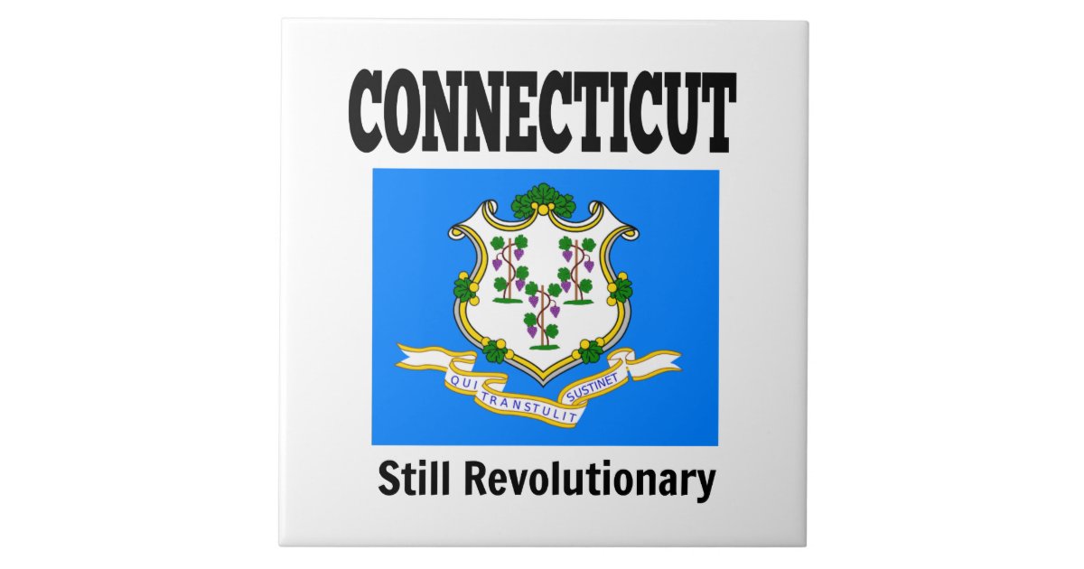 Connecticut flag and motto ceramic tile | Zazzle