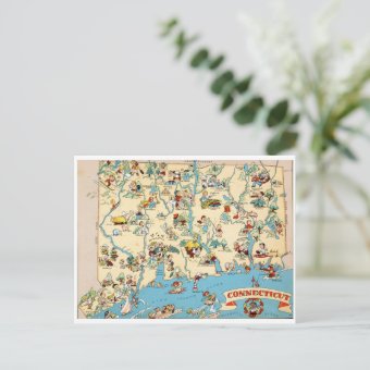 Connecticut Funny Vintage Map Postcard | Zazzle
