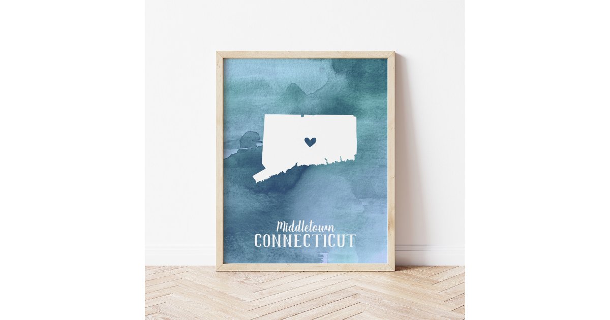 Connecticut Map Blue Watercolor Personalized Art Poster | Zazzle