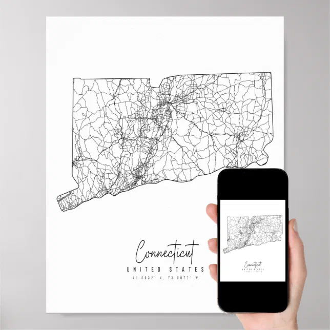Connecticut Minimal Street Map Poster | Zazzle