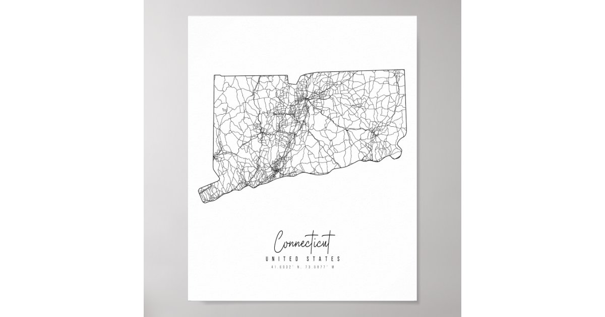Connecticut Minimal Street Map Poster | Zazzle