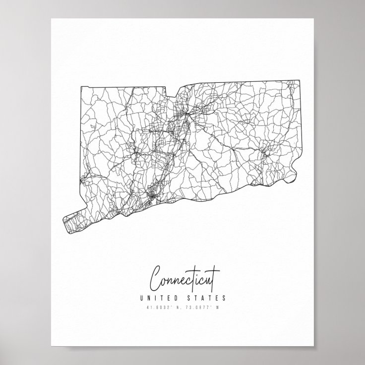 Connecticut Minimal Street Map Poster | Zazzle