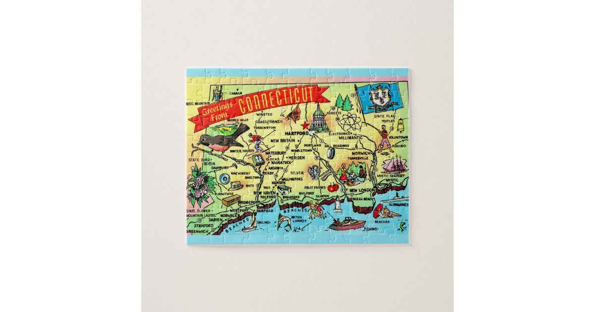 Connecticut Postcard Map Jigsaw Puzzle | Zazzle
