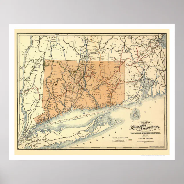 Connecticut Railroad Map 1893 Poster | Zazzle