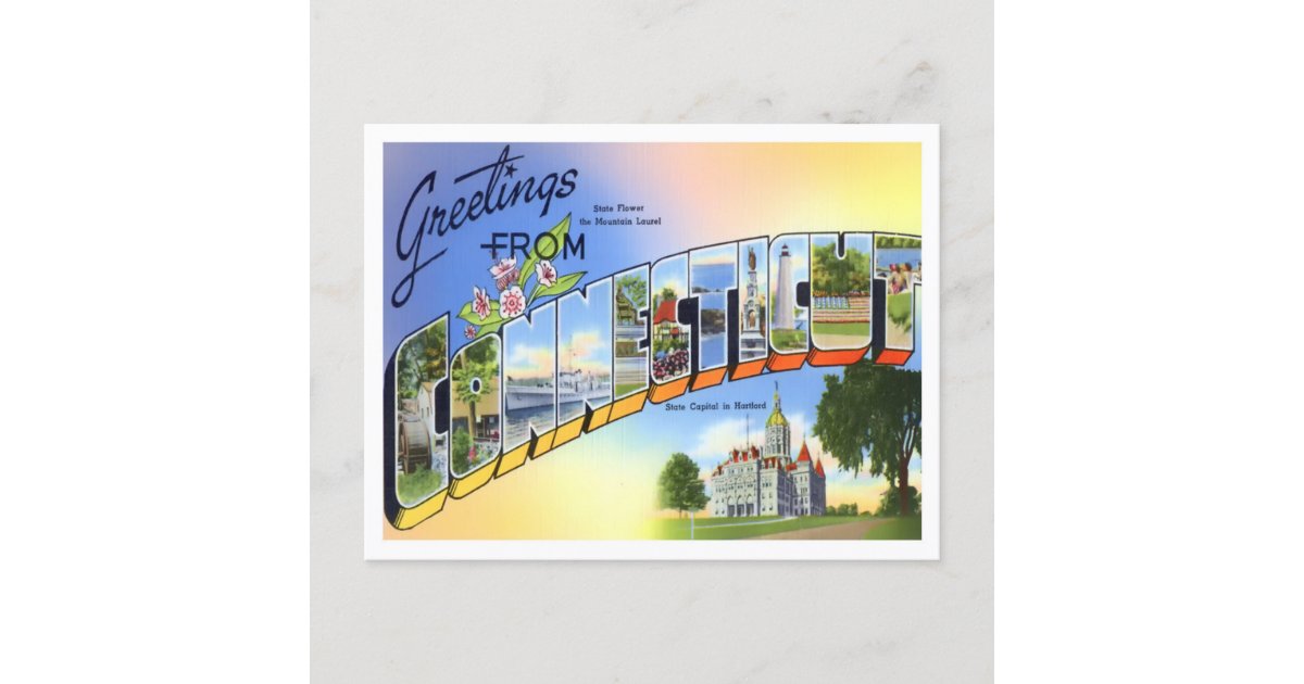 Connecticut Vintage Big Letters Postcard | Zazzle