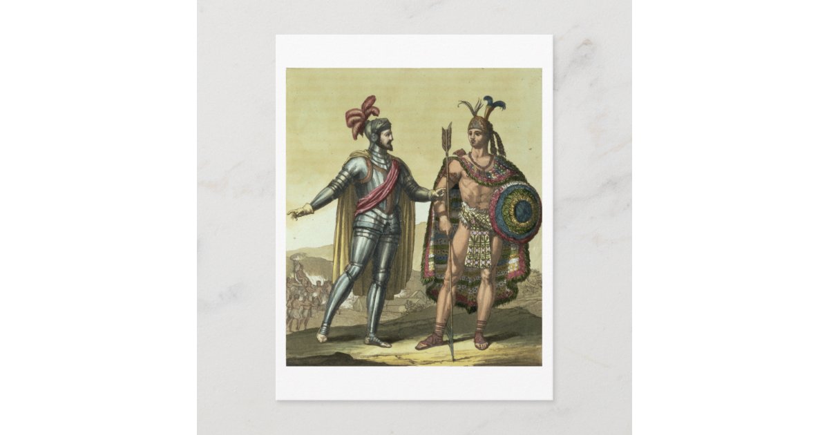 Conquistador with a Native American Chief (colour Postcard | Zazzle