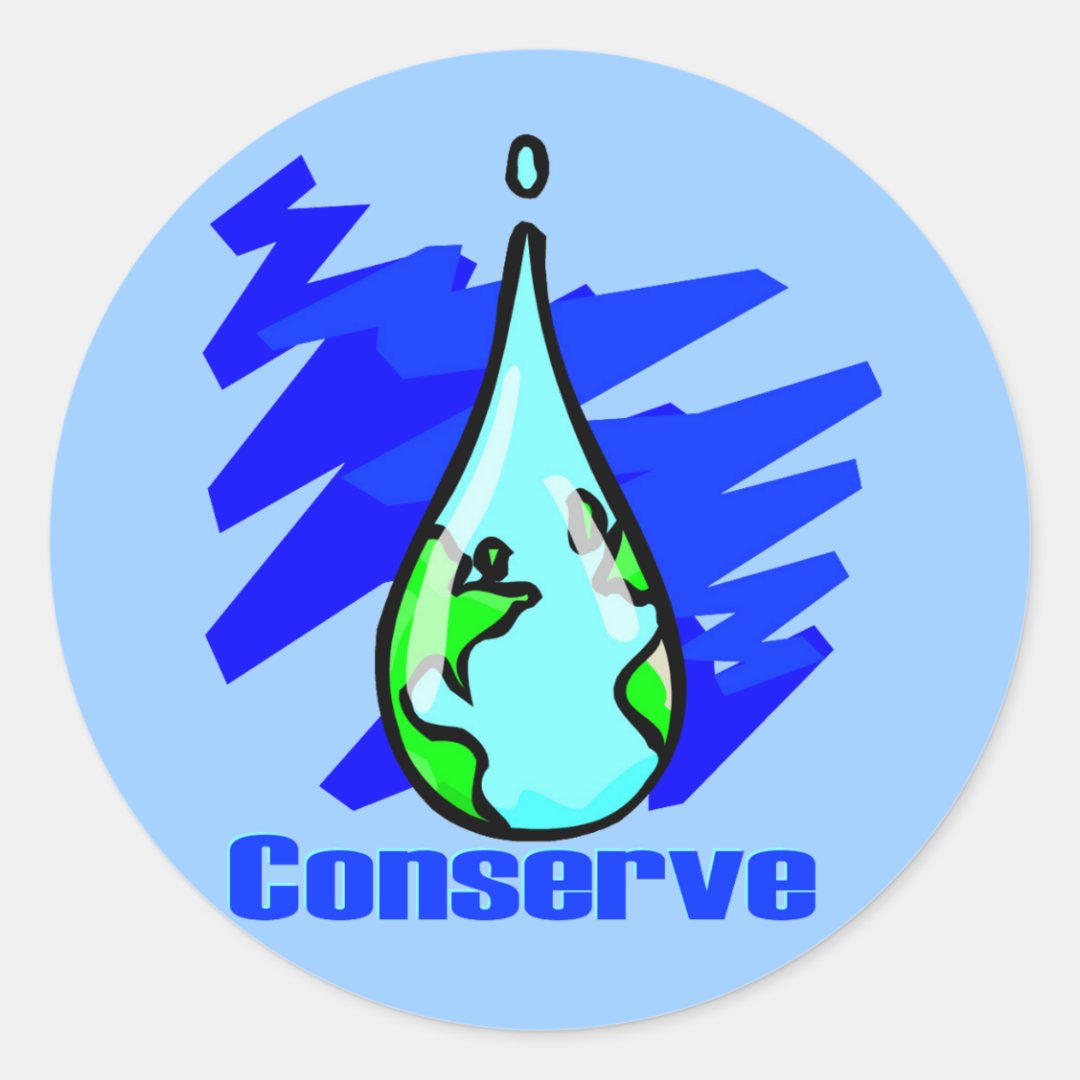 Conserve Water Earth Water Drop Classic Round Sticker | Zazzle