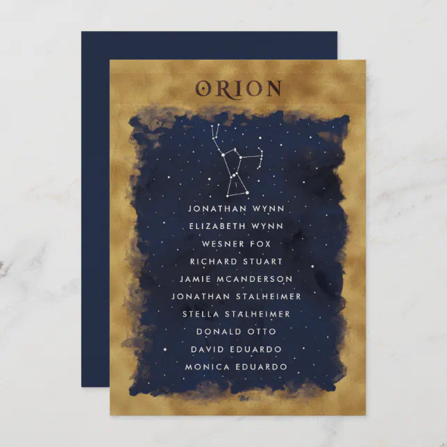 Constellation Celestial Seating Chart Card ORION | Zazzle