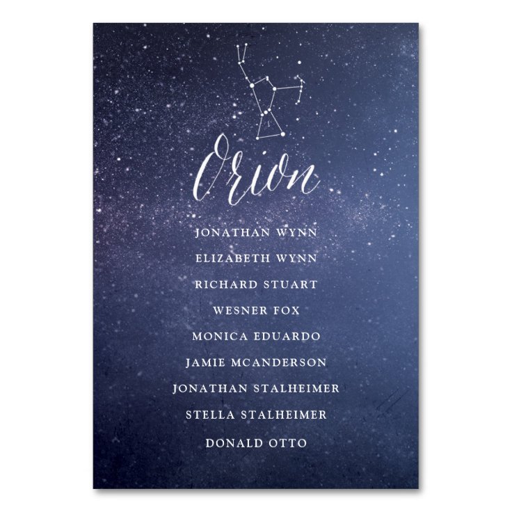 Constellation Wedding Seating Chart Card Orion | Zazzle