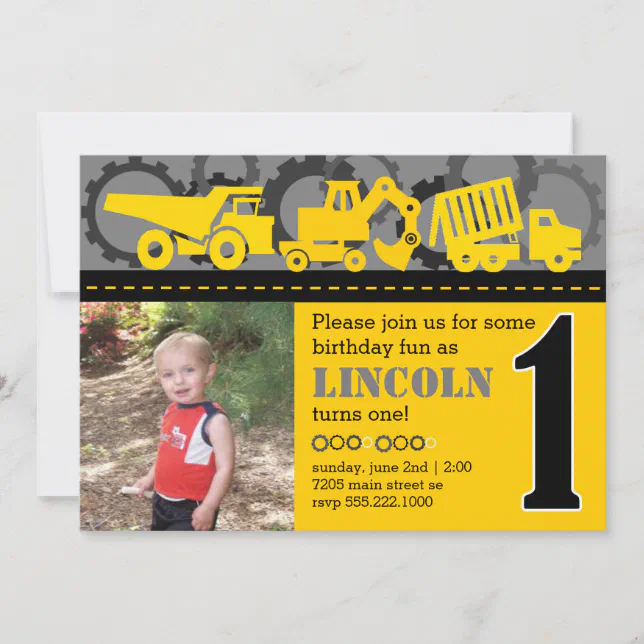 Construction 1st Birthday Invitation | Zazzle