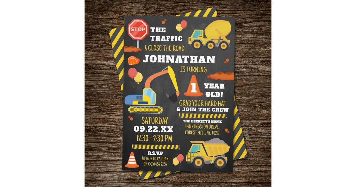 Construction 1st Birthday Invitation | Zazzle