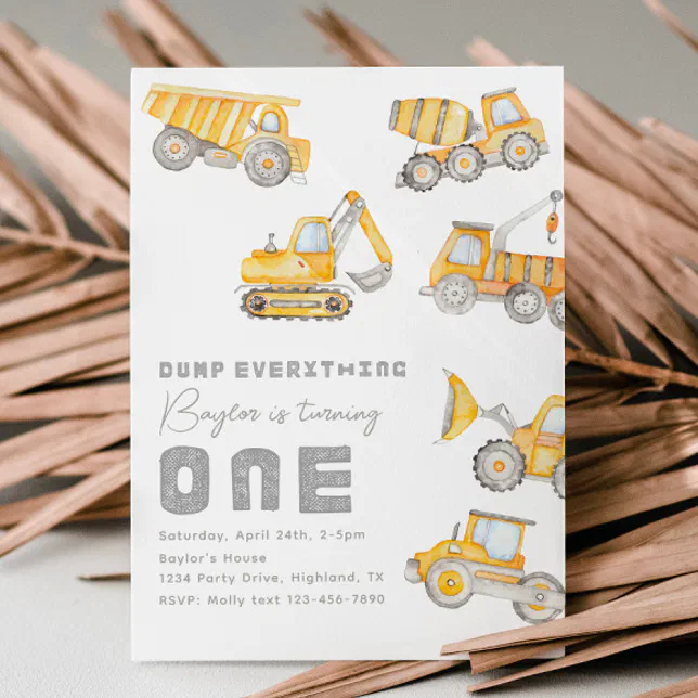 Construction 1st Birthday Invitation | Zazzle