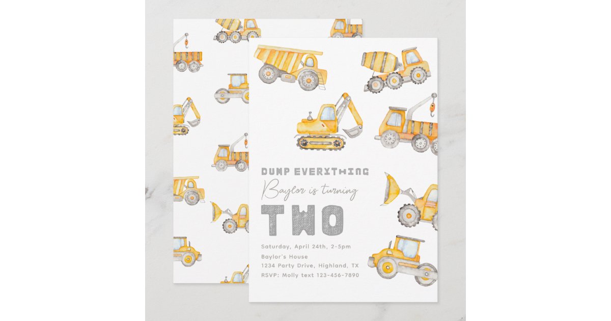 Construction 2nd Birthday Invitation | Zazzle