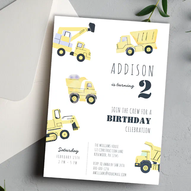 Construction 2nd Birthday Invitation | Zazzle