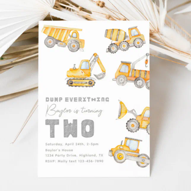 Construction 2nd Birthday Invitation | Zazzle