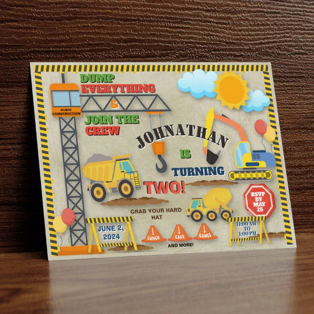Construction 2nd Birthday Invitation | Zazzle