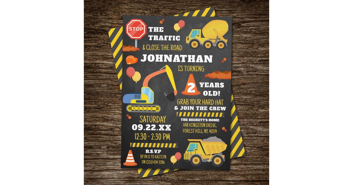 Construction 2nd Birthday Invitation | Zazzle