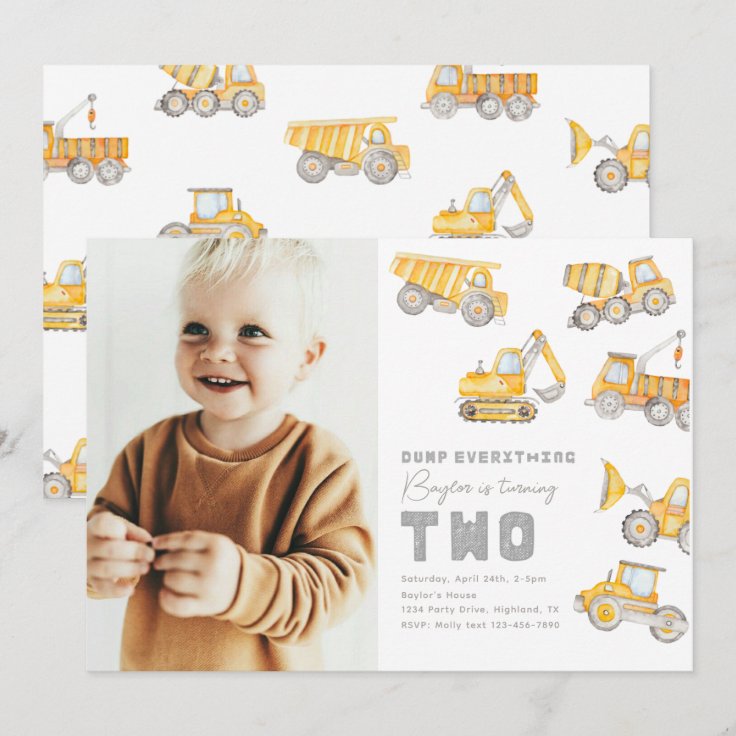 Construction 2nd Birthday Invitation | Truck | Zazzle
