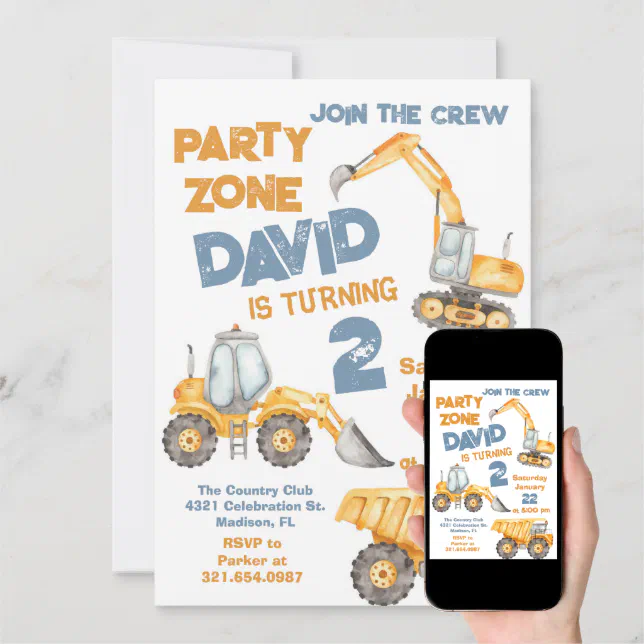 Construction 2nd Birthday Party Invitation | Zazzle