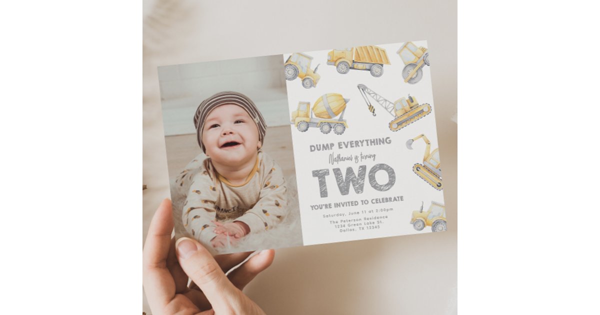 Construction 2nd TWO Birthday Party Invitation | Zazzle