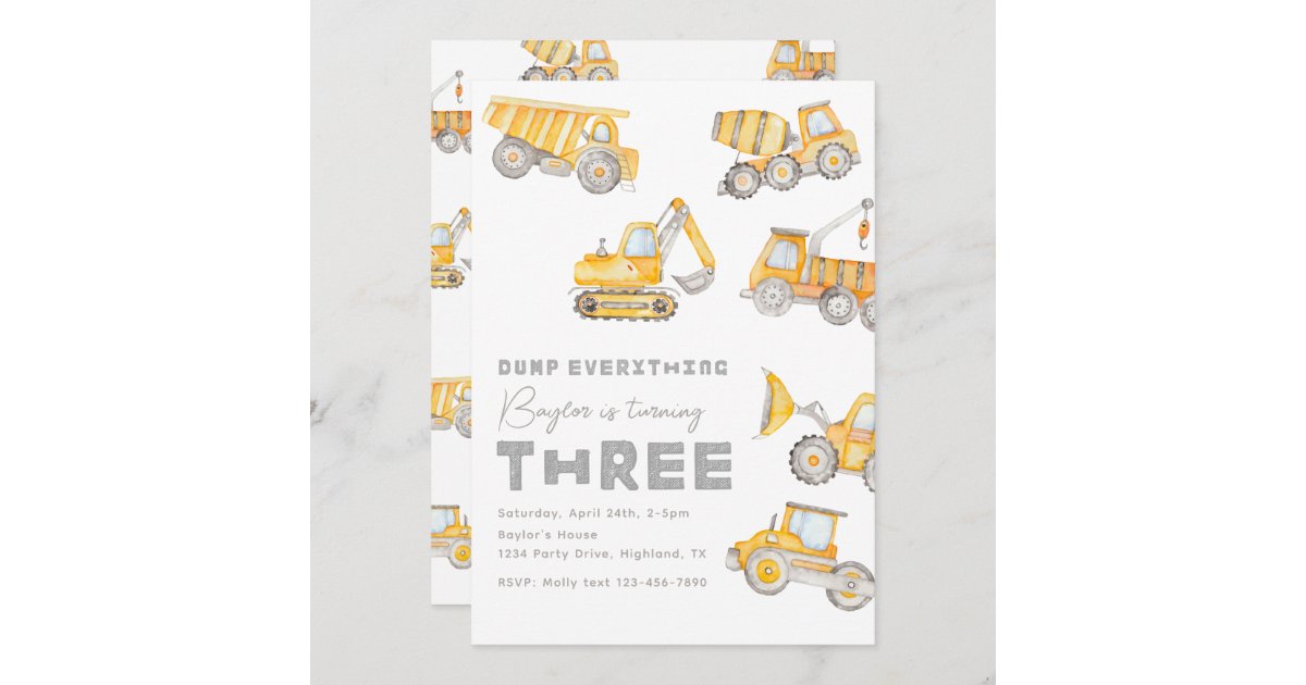 Construction 3rd Birthday Invitation | Zazzle