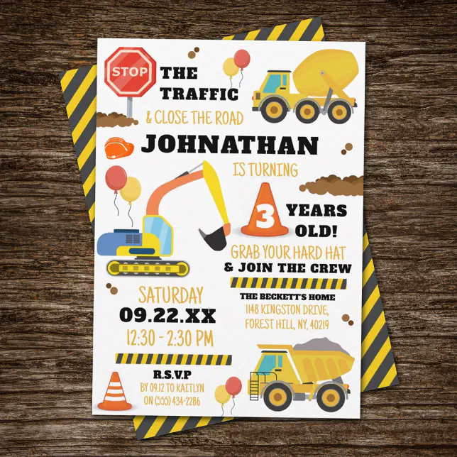 Construction 3rd Birthday Invitation | Zazzle
