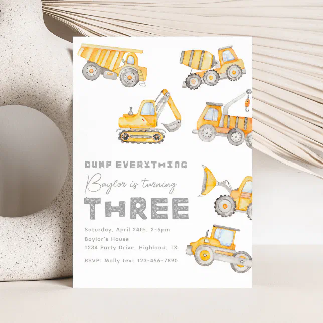 Construction 3rd Birthday Invitation | Zazzle