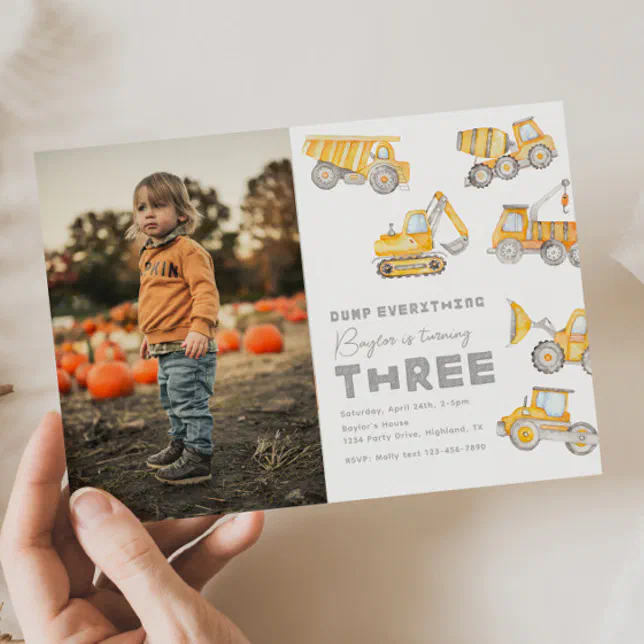 Construction 3rd Birthday Photo Invitation | Zazzle