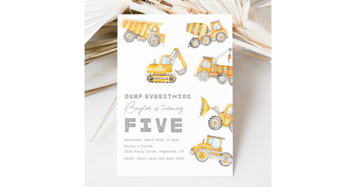 Construction 5th Birthday Invitation | Zazzle