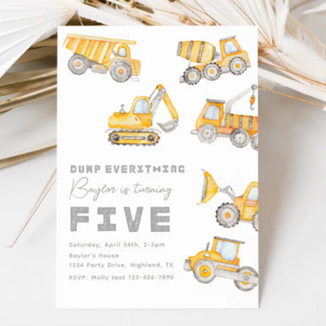 Construction 5th Birthday Invitation | Zazzle