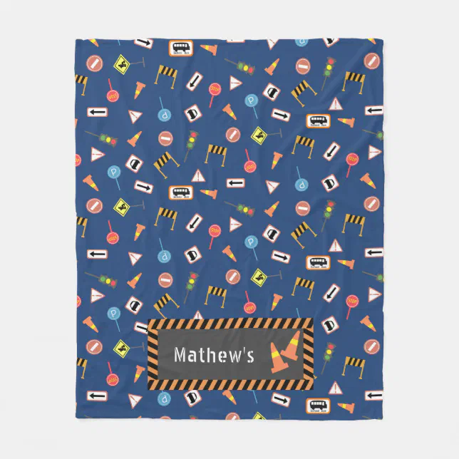 Construction and Road Signs Blue. Fleece Blanket | Zazzle
