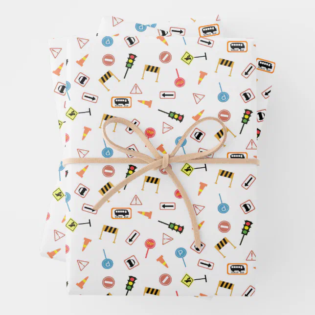 Construction and Road Signs White. Wrapping Paper | Zazzle