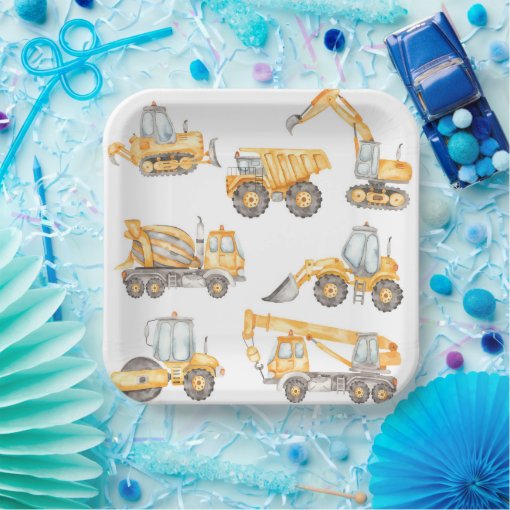 Construction Baby Shower Dump Truck Party Paper Plates | Zazzle