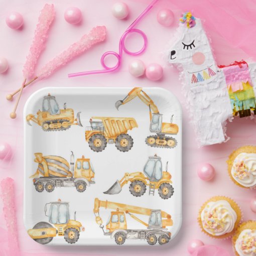 Construction Baby Shower Dump Truck Party Paper Plates | Zazzle