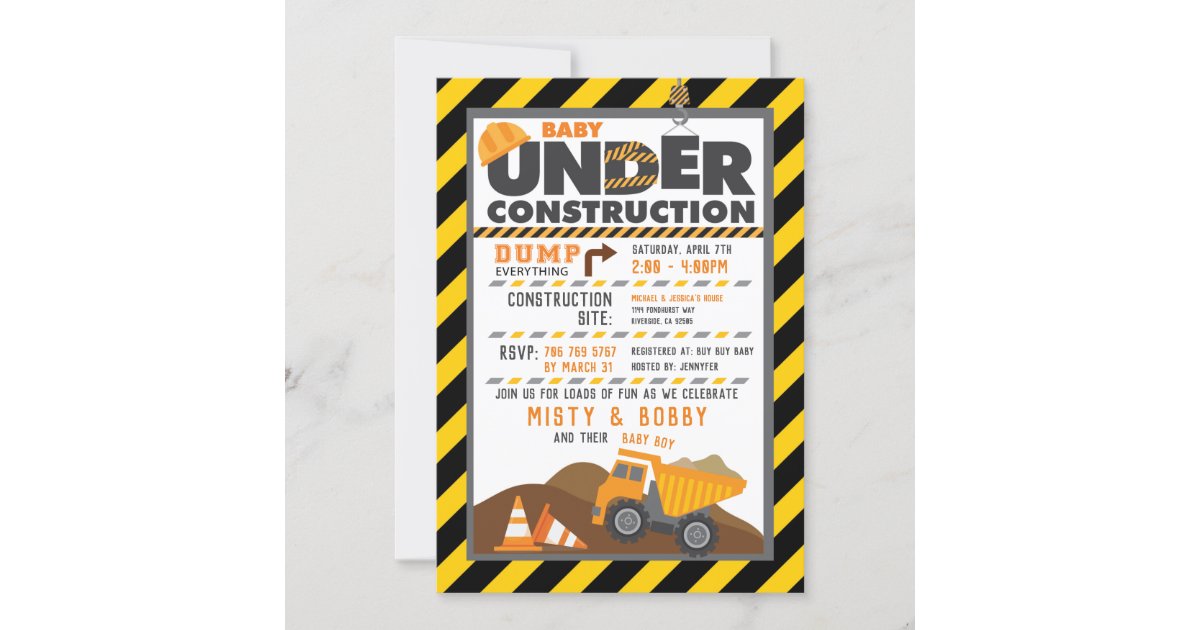 Construction baby shower invitation | Zazzle