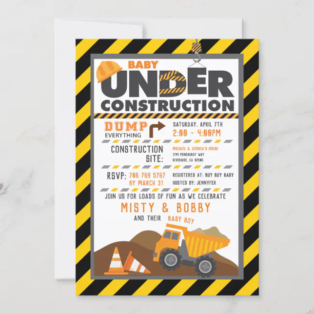 Construction baby shower invitation | Zazzle