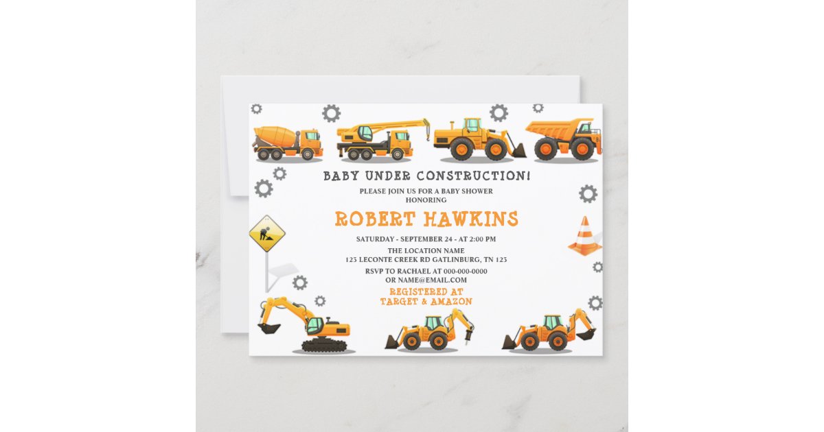 Construction Baby Shower Invitation | Zazzle