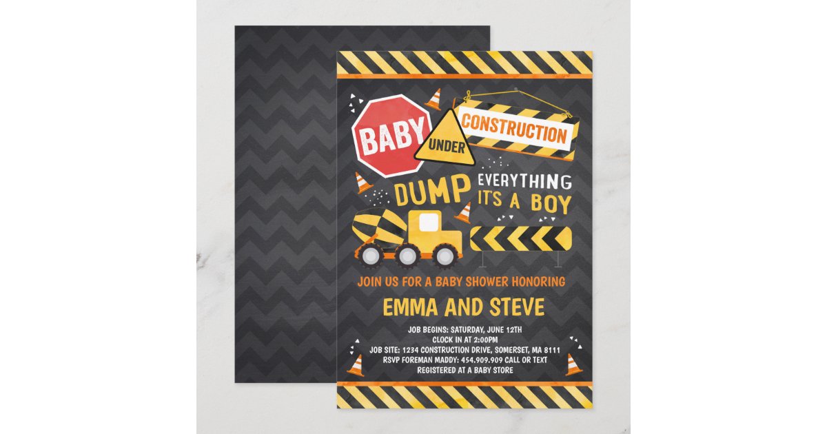 Construction Baby Shower Invitation Truck Shower | Zazzle