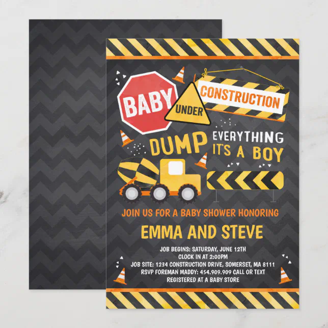 Construction Baby Shower Invitation Truck Shower | Zazzle