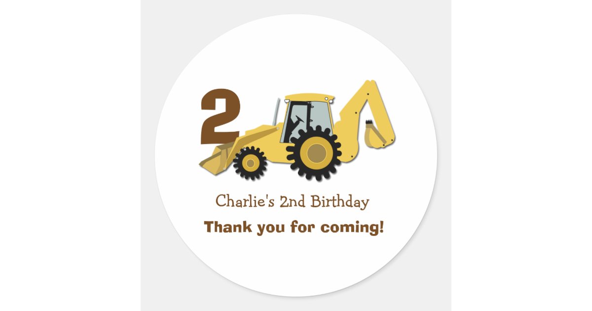 Construction Backhoe Birthday Favor Stickers | Zazzle