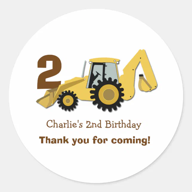 Construction Backhoe Birthday Favor Stickers | Zazzle