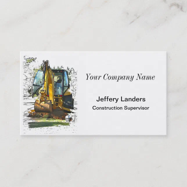 Construction Backhoe Illustration Business Card | Zazzle