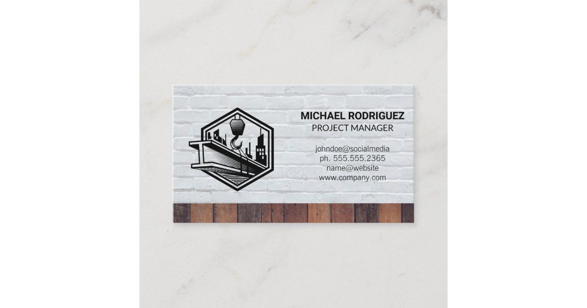 Construction Beam Winch | Brick Wood | Builders Business Card | Zazzle