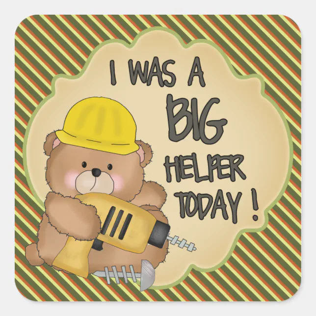 Construction Bear Big Helper Award Sticker | Zazzle