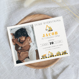 Construction Birthday Dump Truck Digger Photo Invitation | Zazzle