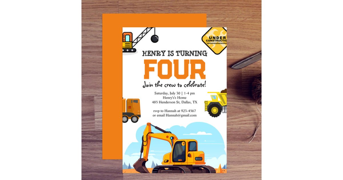 Construction Birthday Invitation | Zazzle