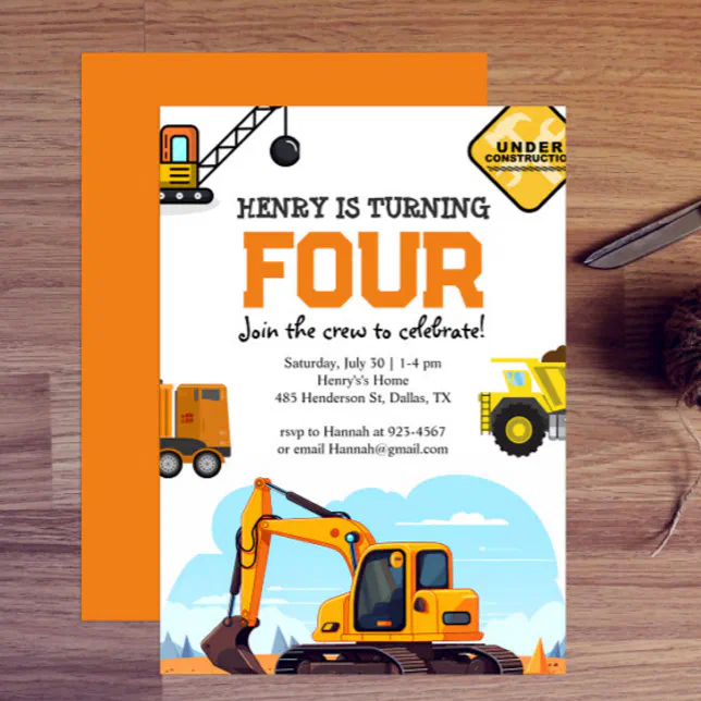 Construction Birthday Invitation | Zazzle