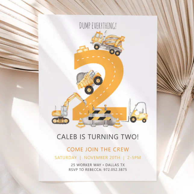 Construction Birthday Invitation 2nd Birthday | Zazzle