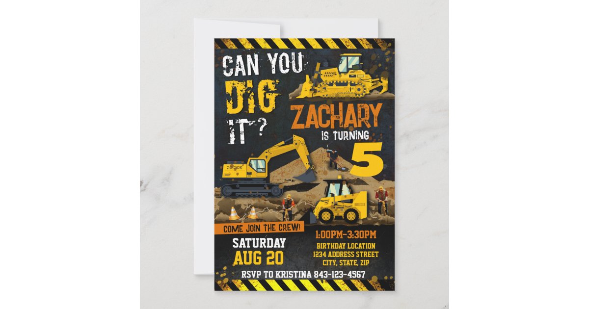 Construction Birthday Invitation, Boys digger invi Invitation | Zazzle