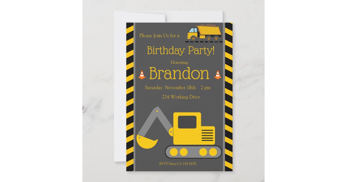 Construction Birthday Invitation, Bull Dozer Invitation | Zazzle